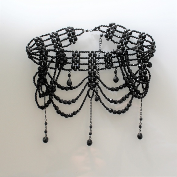 Jewelry | Boutique Flapper Black Beaded Choker Necklace | Poshmark